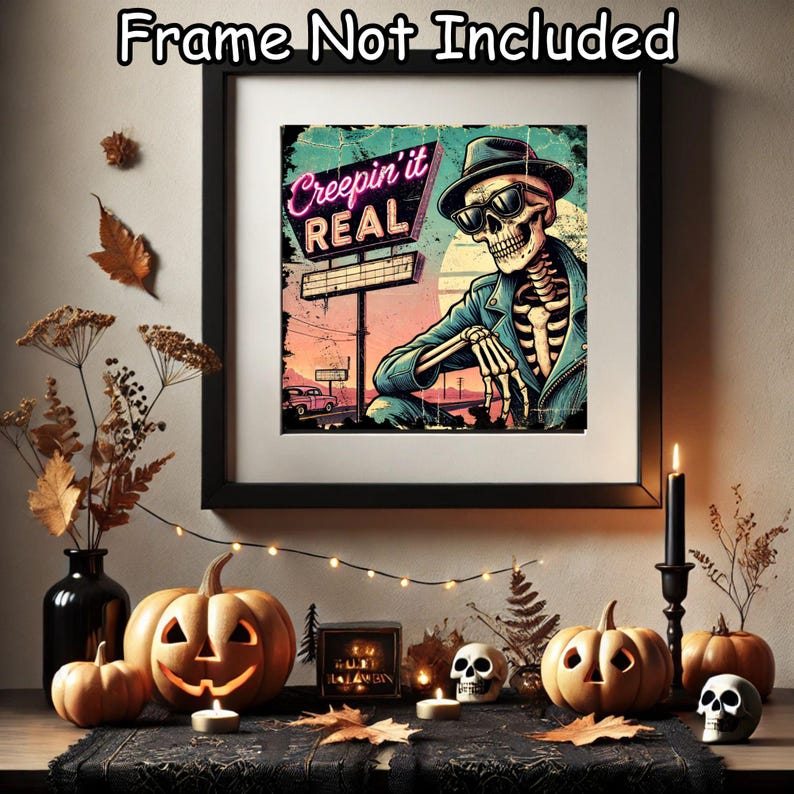 Creepin’ It Real Halloween Skeleton Sign – Retro Gothic Wall Art ...