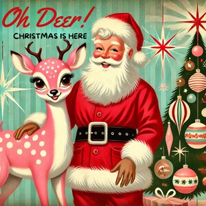 Retro Christmas Aluminum Sign, Santa and Deer Holiday Decor, Vintage ...