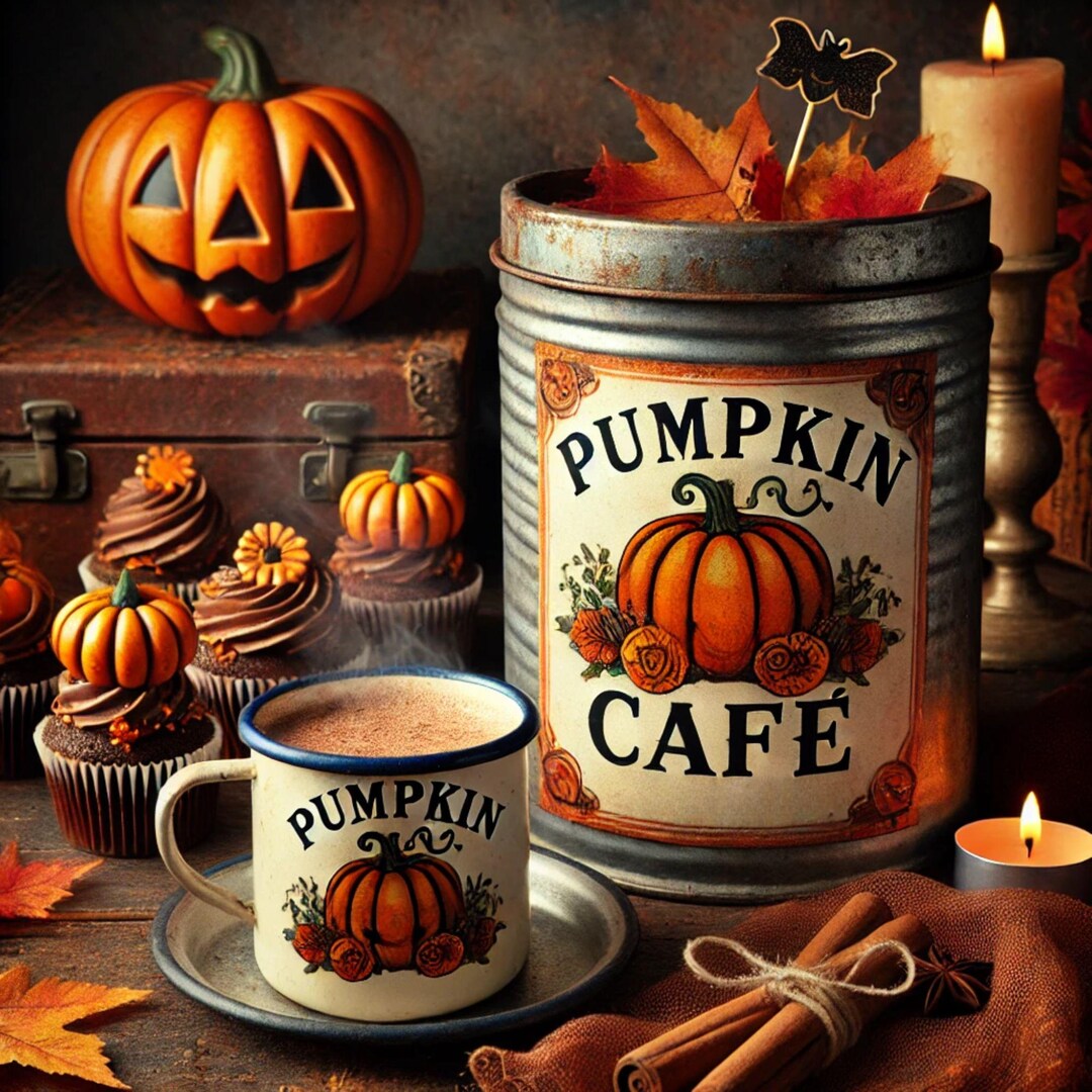 Pumpkin Café Metal Sign - Rustic Fall Coffee Bar Decor, Vintage Pumpkin ...