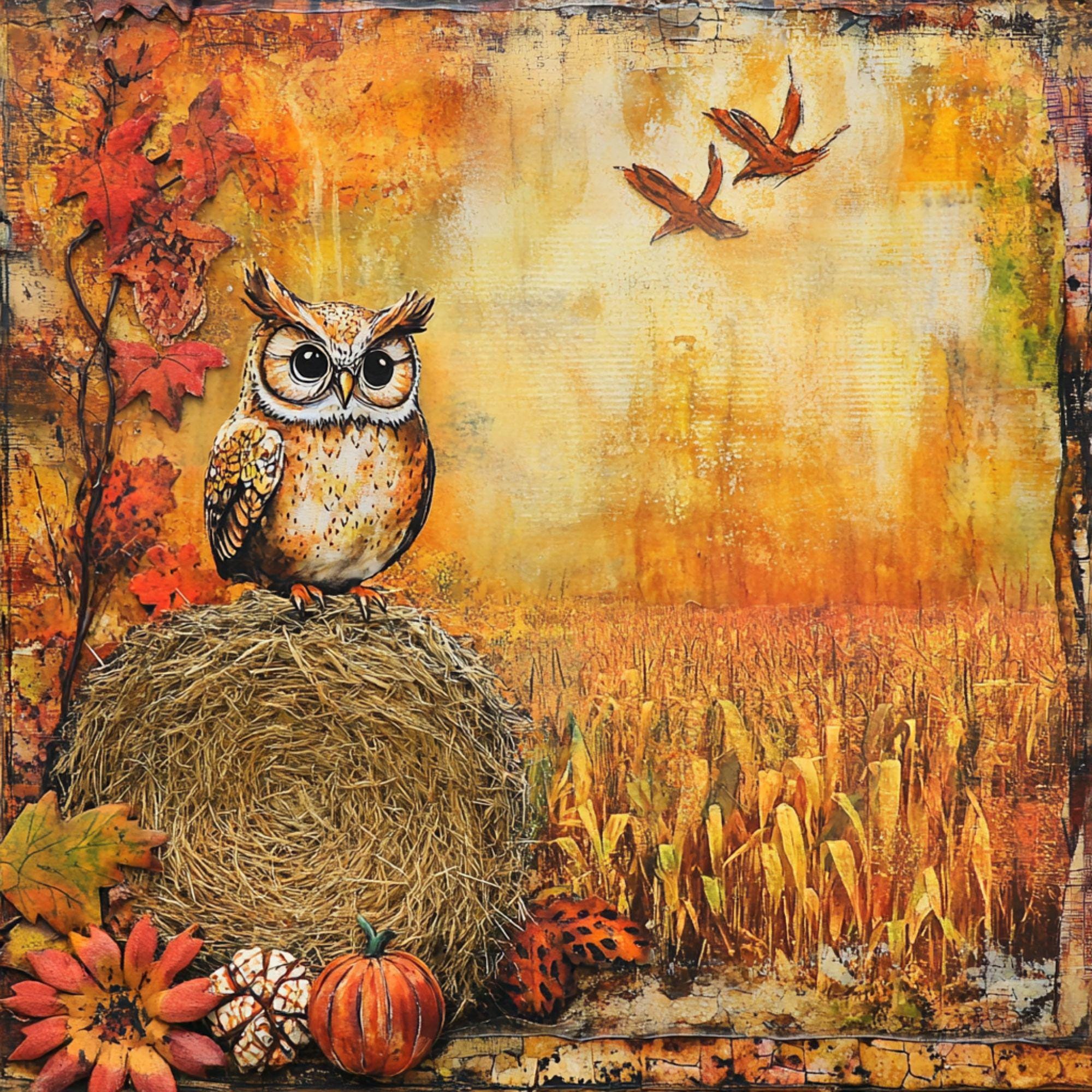 Cute Fall Owl Metal Sign, 10x10 Autumn Pumpkin Wall Decor, Rustic Owl ...