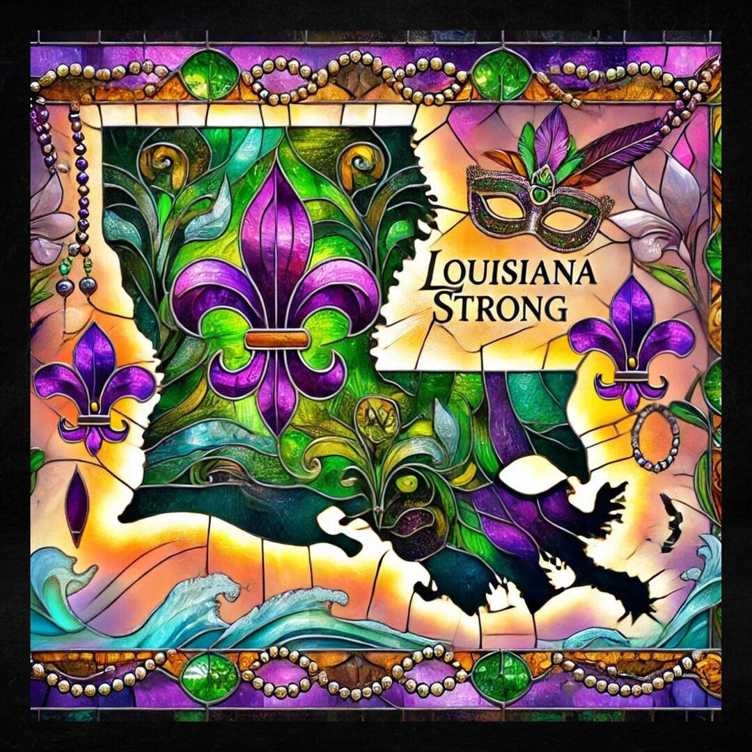 Louisiana Strong Stained Glass Style Wall Sign – Mardi Gras Colors Home ...