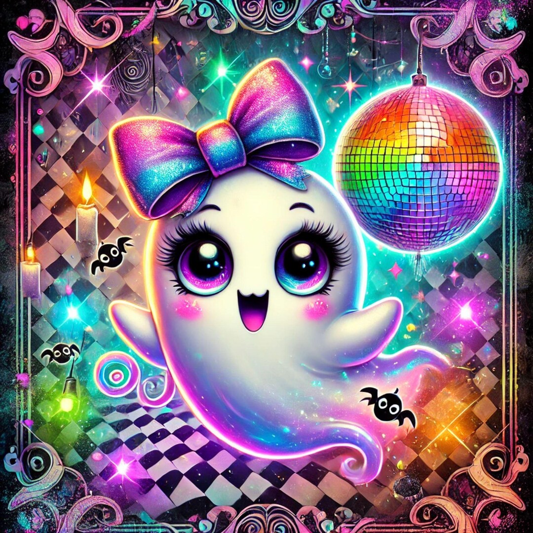 Cute Disco Ghost Halloween Sign 10x10, Kawaii Ghost Wall Art With ...