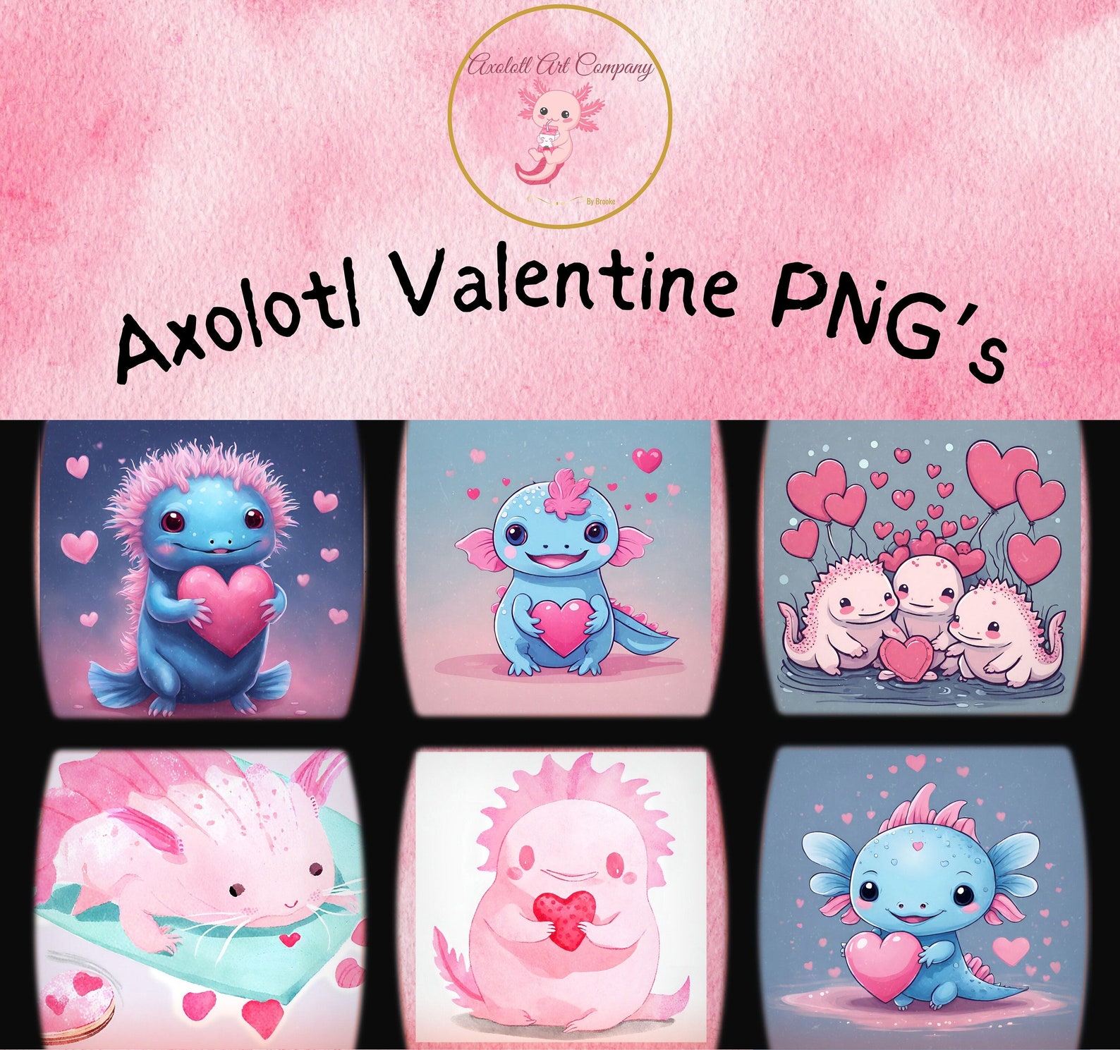 Axolotl Valentine Digital Art Set Download, DIY Axolotl Love Png Files ...