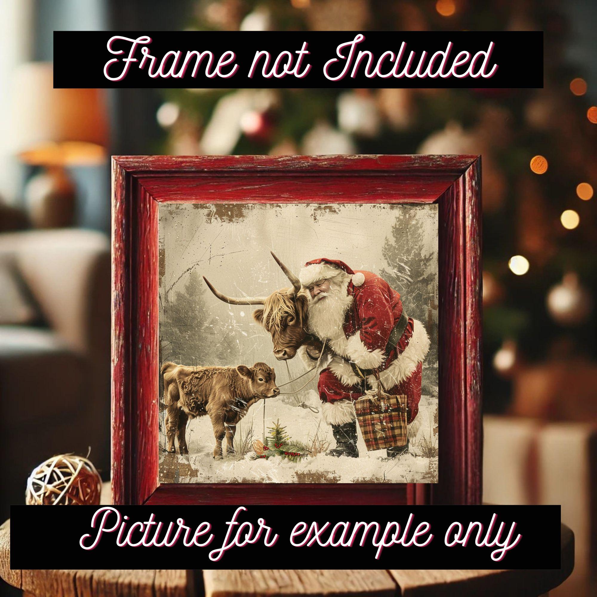Santa With Highland Cow Sign – Rustic Christmas Farmhouse Wall Art ...