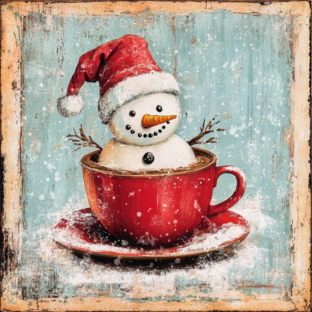 Snowman Christmas Sign, Red Mug Winter Wall Art, 10x10 Metal Holiday ...