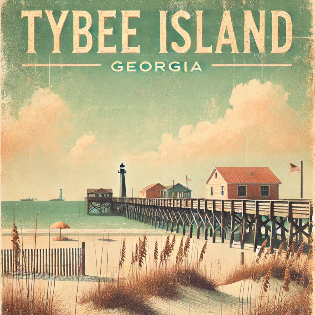 Tybee Island Georgia Sign, Coastal Pier Wall Art, Lighthouse Beach ...