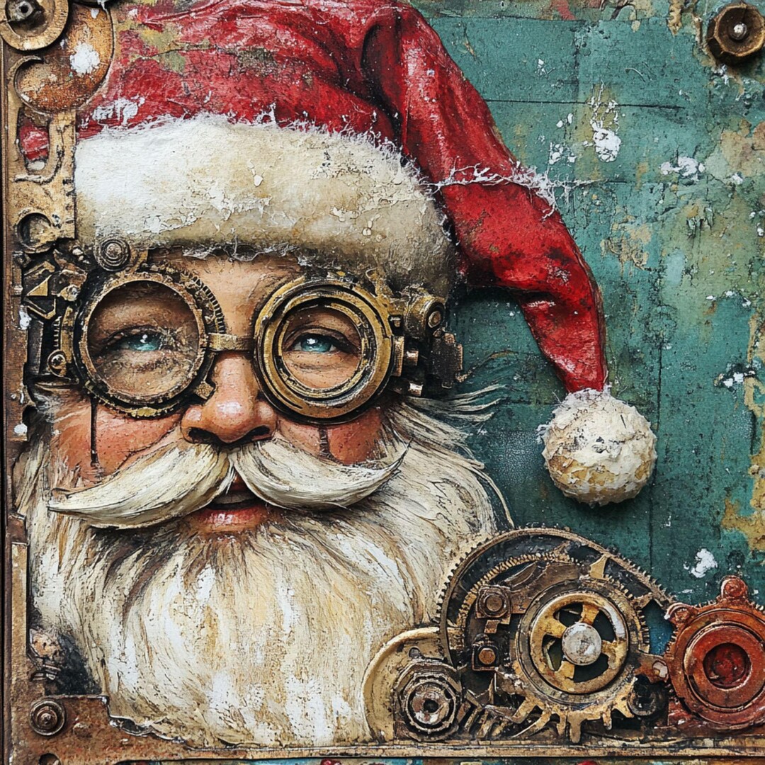 Steampunk Santa Metal Sign, Vintage Industrial Christmas Wall Art ...