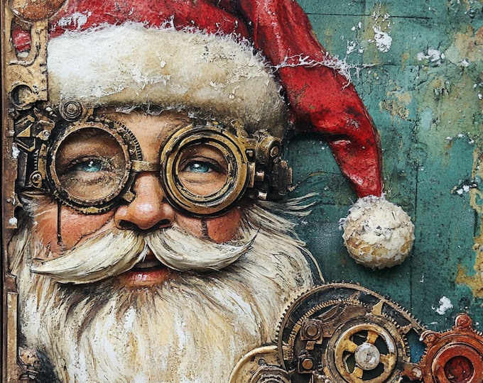 Steampunk Santa Metal Sign, Vintage Industrial Christmas Wall Art ...