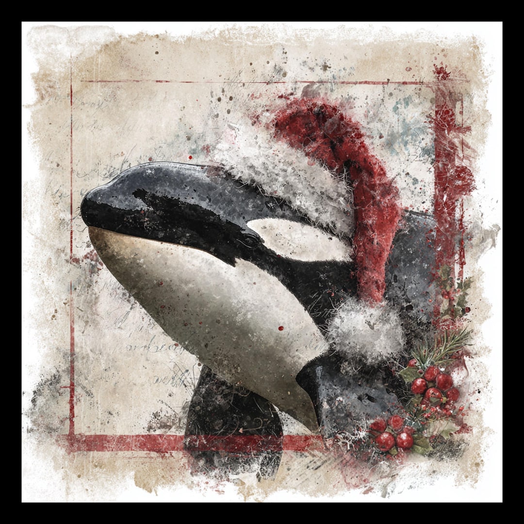Orca Christmas Wall Art – Santa Hat Killer Whale Sign, Ocean Holiday ...