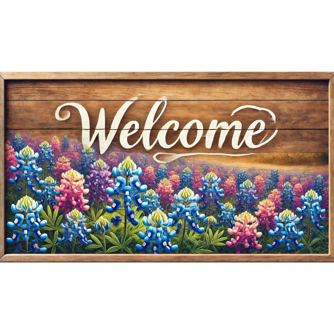Rustic Welcome Sign – Floral Bluebonnet and Wildflower Design ...