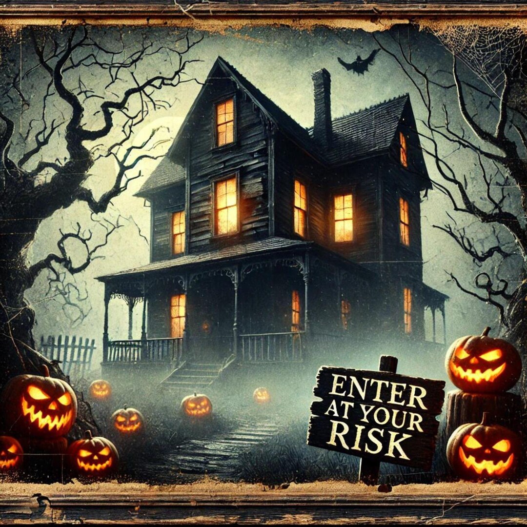 Haunted House Metal Sign – Spooky Halloween Decor, Enter at Your Risk ...