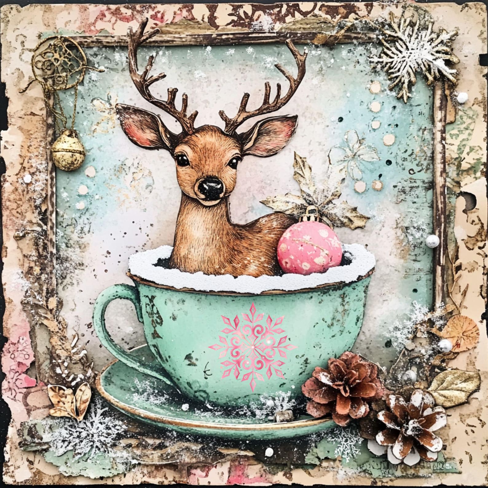 Vintage Christmas Deer Sign – Rustic Teacup Reindeer, 10x10 Metal ...