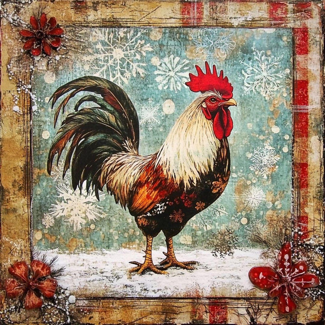Farmhouse Rooster Winter Sign 10x10, Christmas Barnyard Decor, Rustic ...