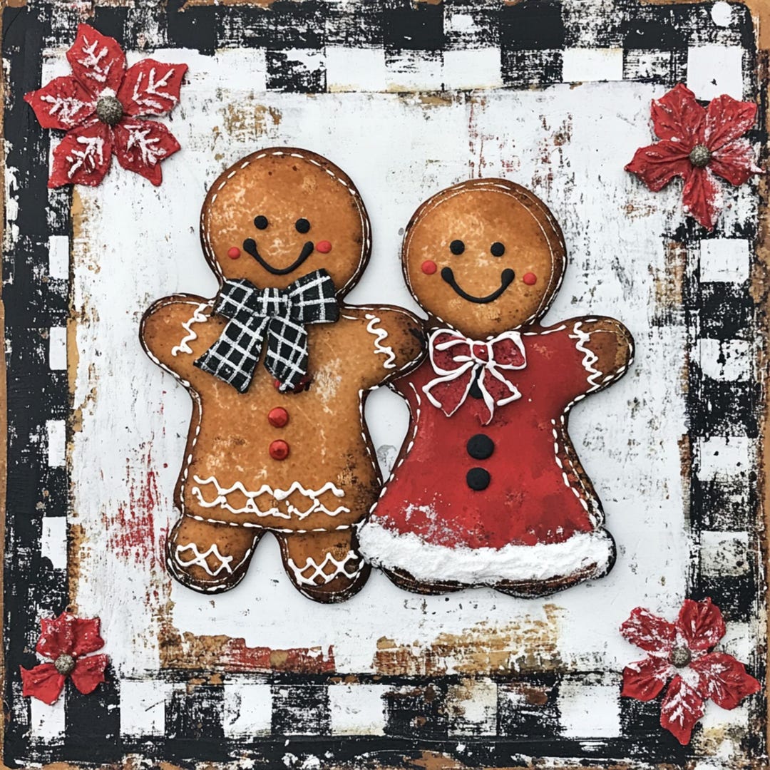 Gingerbread Couple Christmas Sign, 10x10 Aluminum Holiday Kitchen Wall ...