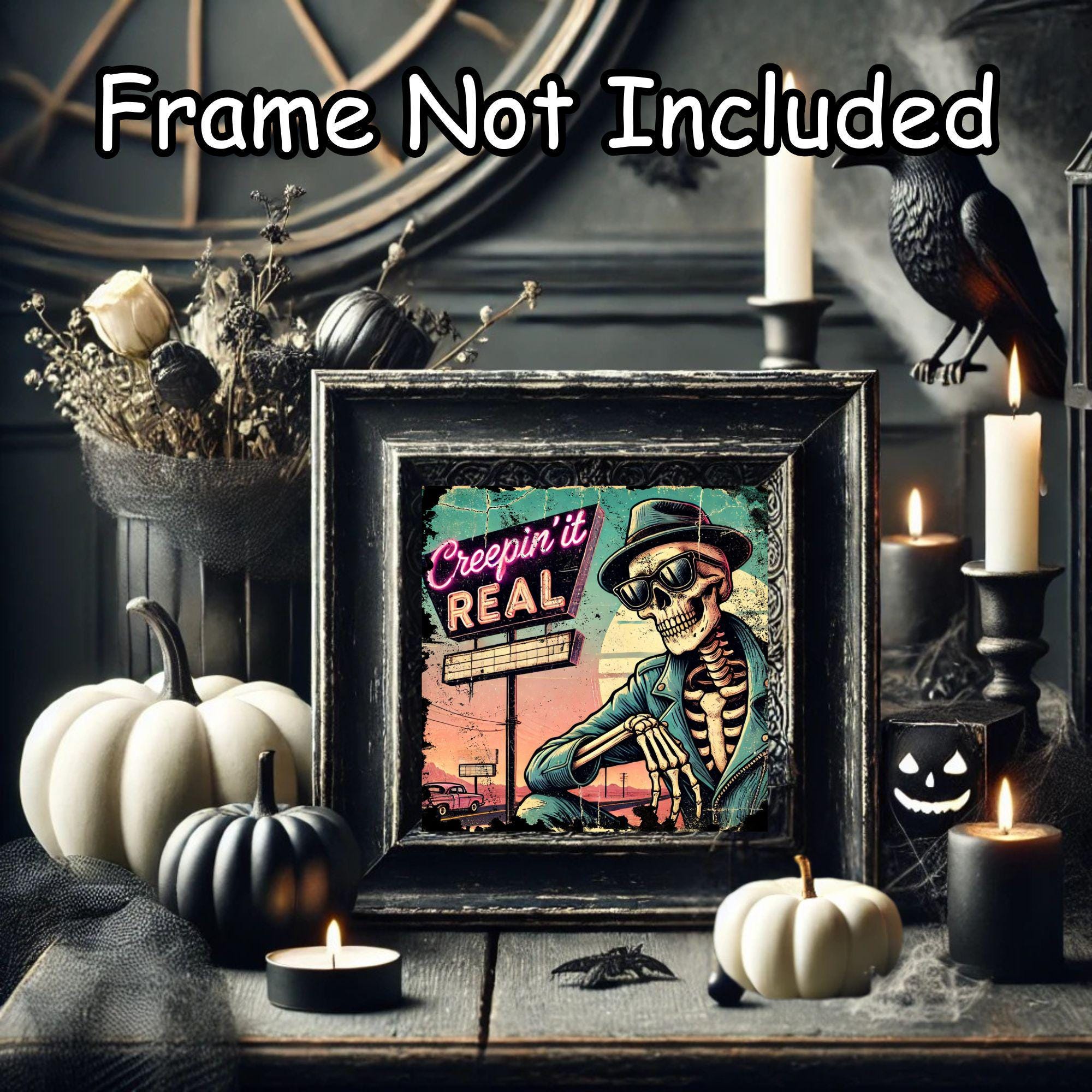 Creepin’ It Real Halloween Skeleton Sign – Retro Gothic Wall Art ...