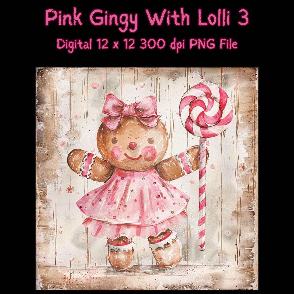 Pink Gingy PNG, Gingerbread Girl Sublimation Image, Digital Christmas ...