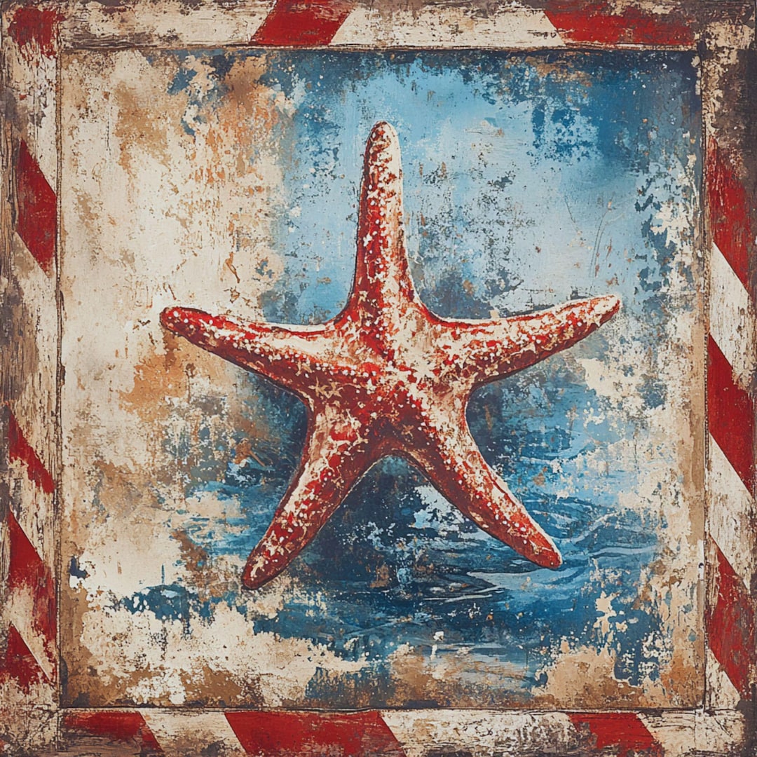 Starfish American Flag Wall Sign, 10x10 Coastal Aluminum Sign ...