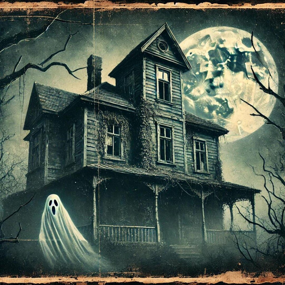 Vintage Haunted House Metal Sign, Spooky Ghost Halloween Wall Art ...