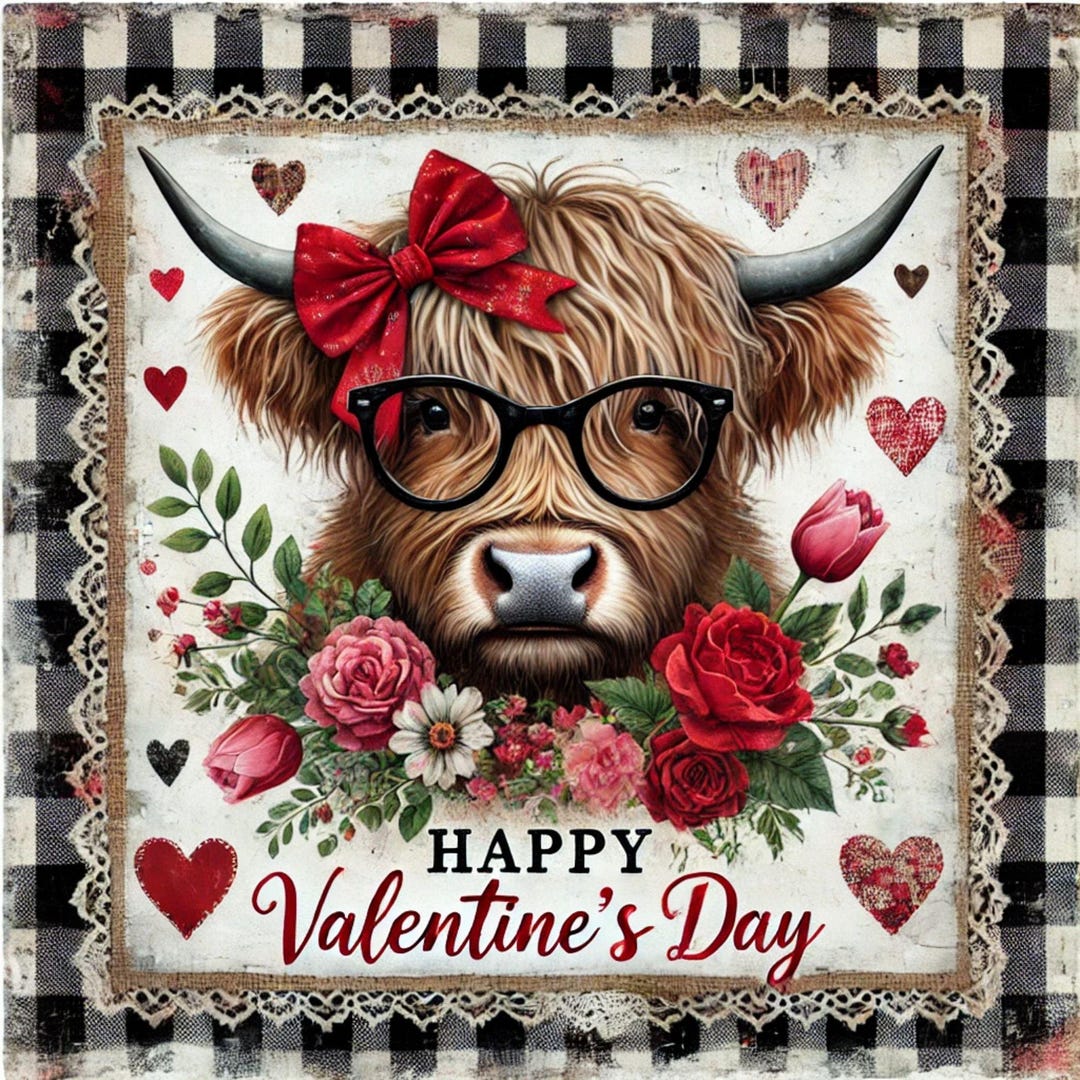 Valentine's Day Highland Cow Sign - Rustic Farmhouse Metal Wall Art ...