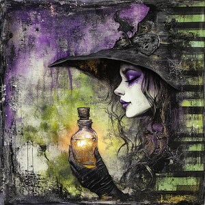 Mixed Media Witch Sign, Halloween Home Decor, Mystical Wall Art, Spooky ...