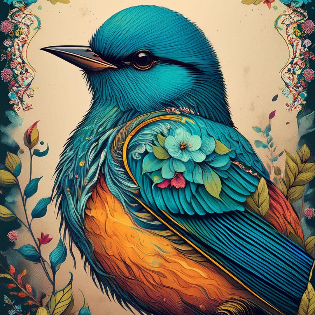 Colorful Bird Metal Wall Art – Floral Bluebird Aluminum Sign – Nature ...