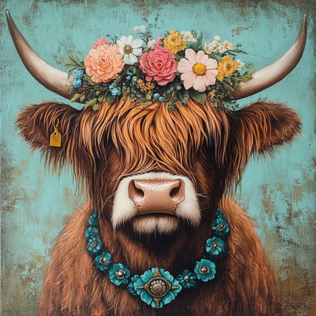 Highland Cow Floral Aluminum Sign – Rustic Farmhouse Wall Art With ...