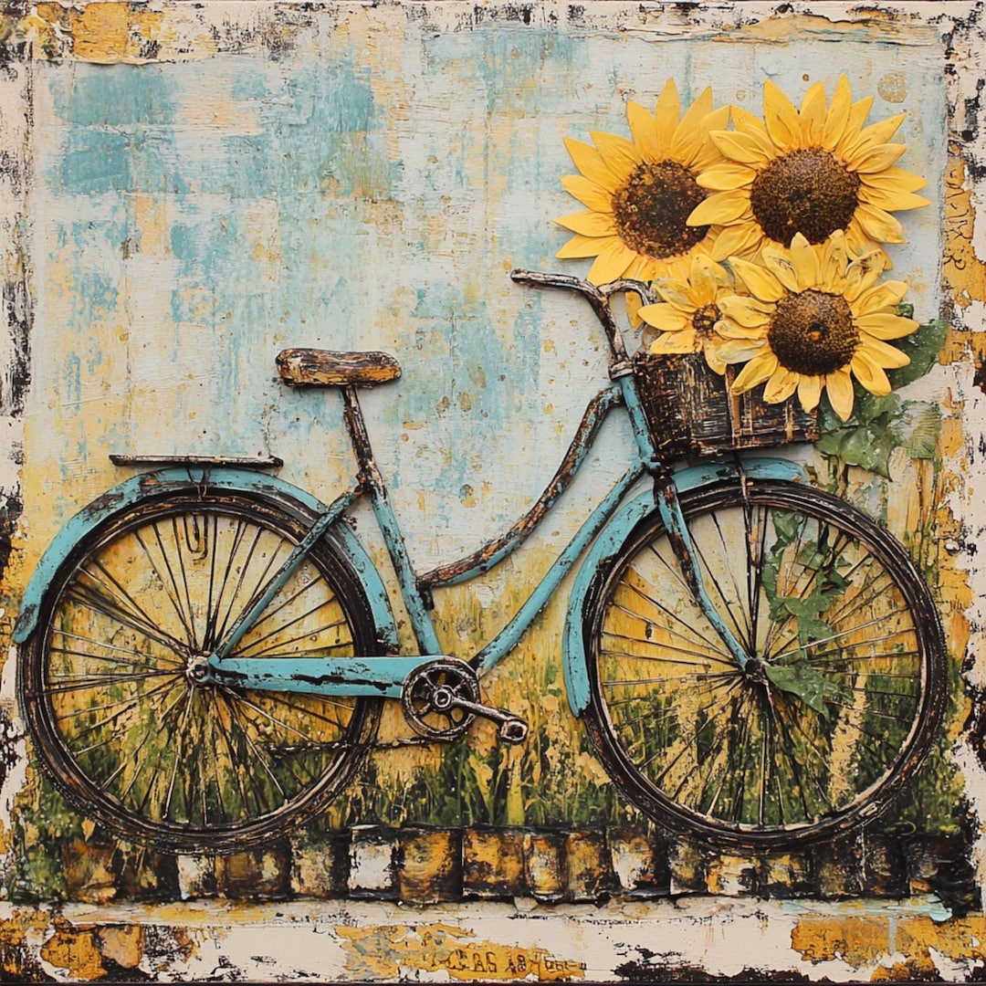Vintage Bicycle Sunflower Sign, 10x10 Aluminum Wall Art, Farmhouse ...