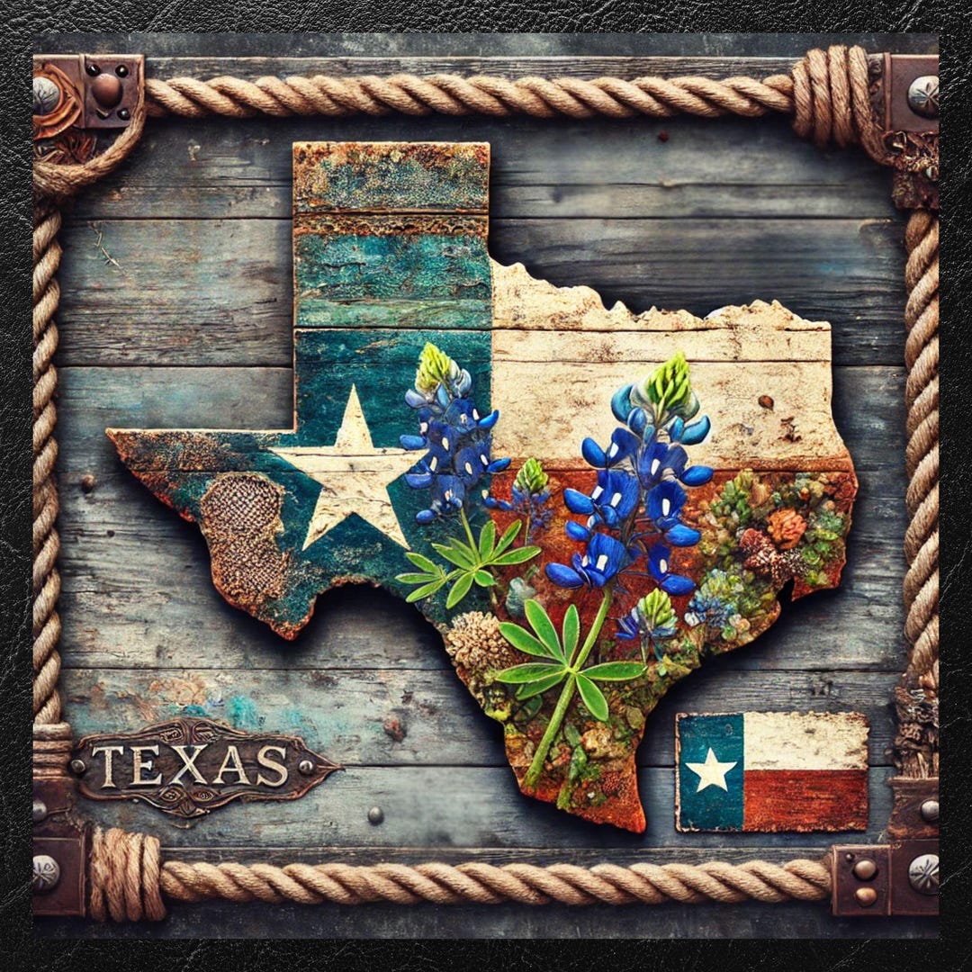 Rustic Texas State Aluminum Sign – Bluebonnet Wall Art With Lone Star ...