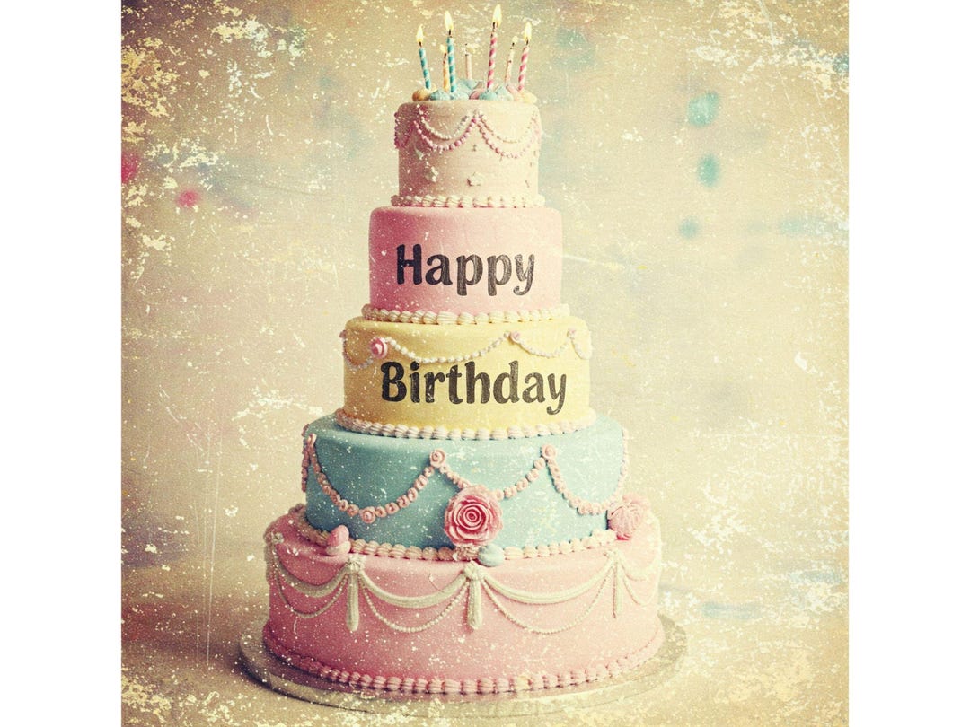 Vintage Happy Birthday Cake Sign, 10x10 Aluminum Wall Art, Retro Pastel ...