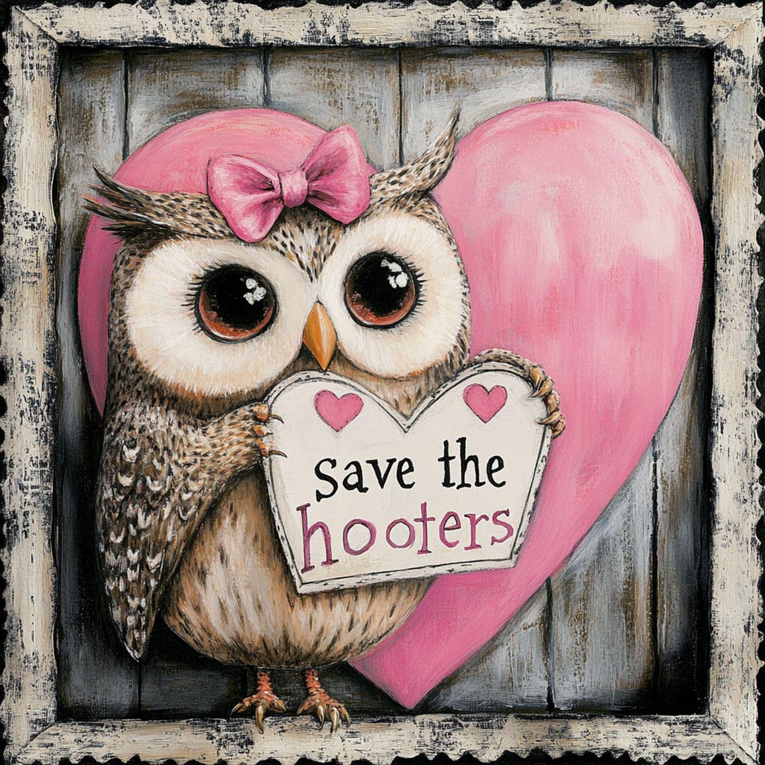 Save the Hooters Owl Sign – Breast Cancer Awareness Pink Heart Decor ...