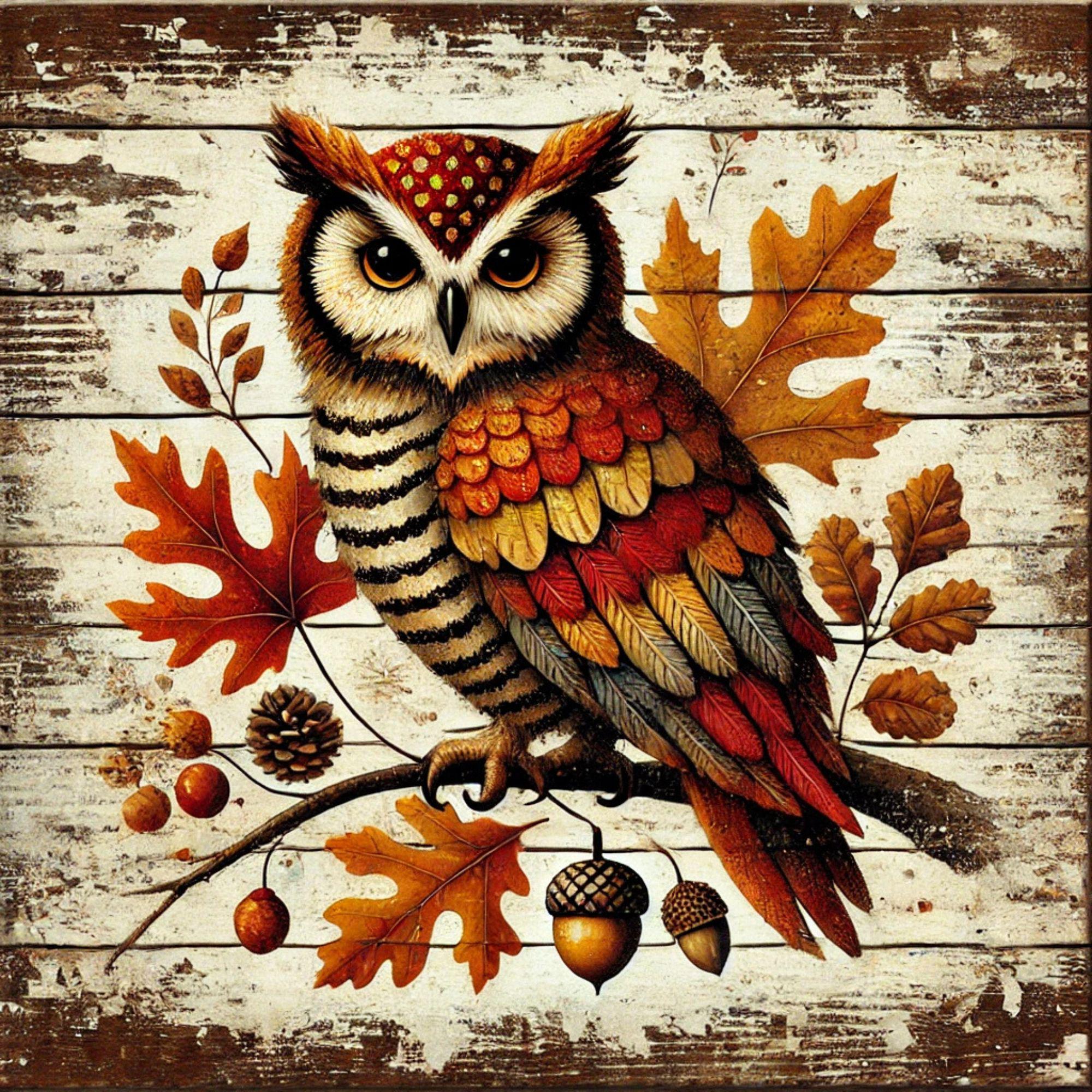 Rustic Owl Fall Sign – 10x10 Sublimated Aluminum Autumn Decor ...