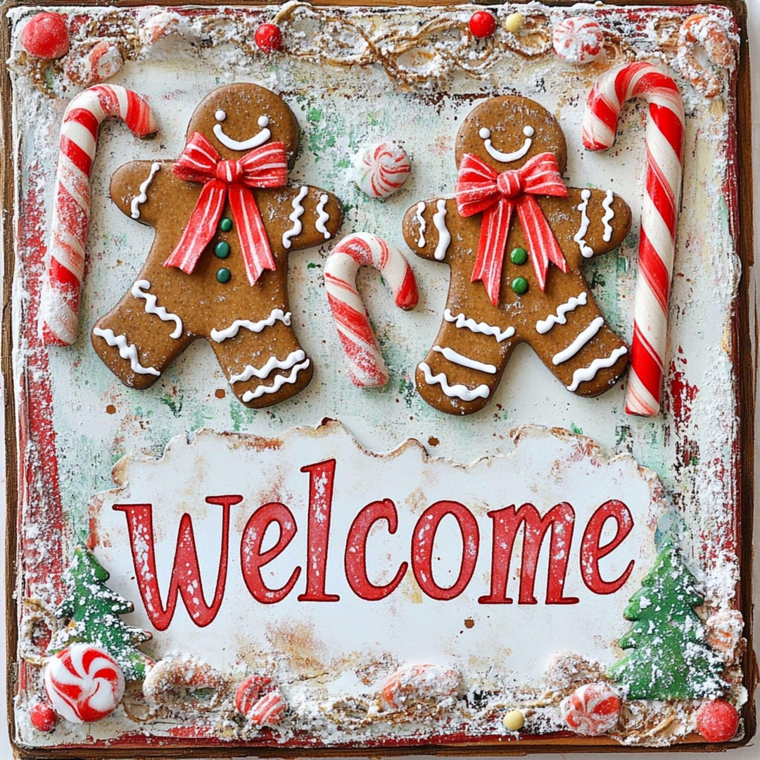 Gingerbread Welcome Sign Christmas Door Decor, Candy Cane Holiday Wall ...