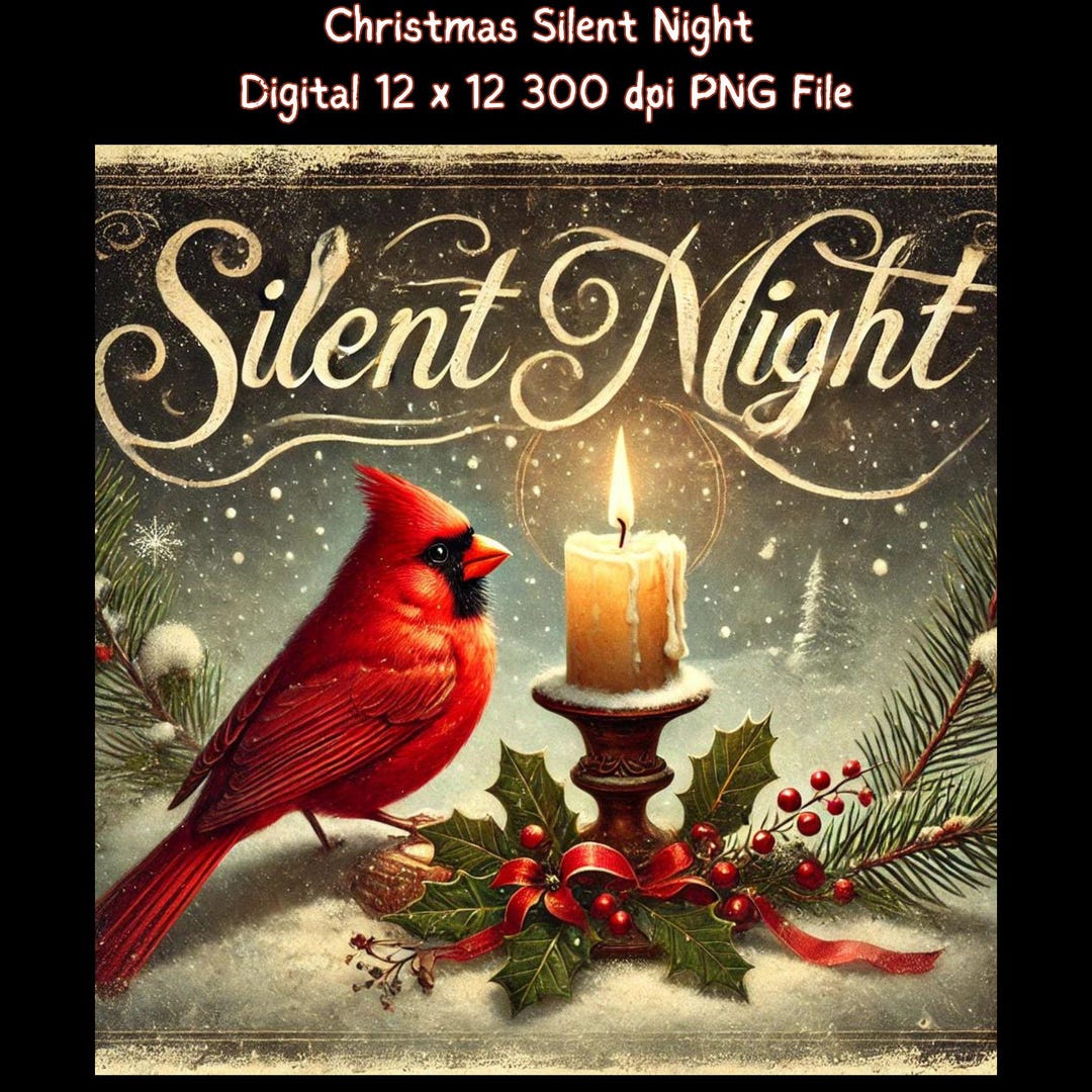Rustic Silent Night PNG, Cardinal Wall Art, Christmas Sublimation Image ...