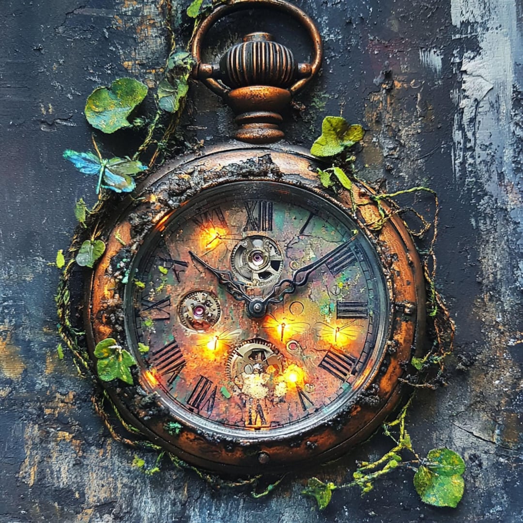 Steampunk Clock Metal Sign, Vintage Pocket Watch Wall Art, Gothic ...