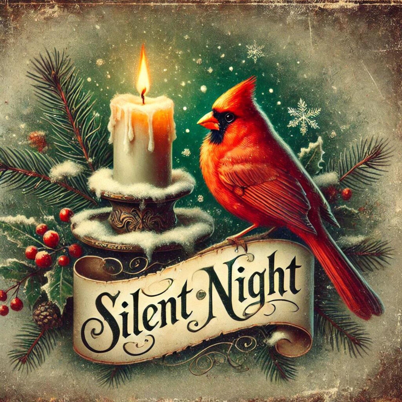 Vintage Cardinal Christmas Sign | Silent Night Holiday Wall Art - Etsy