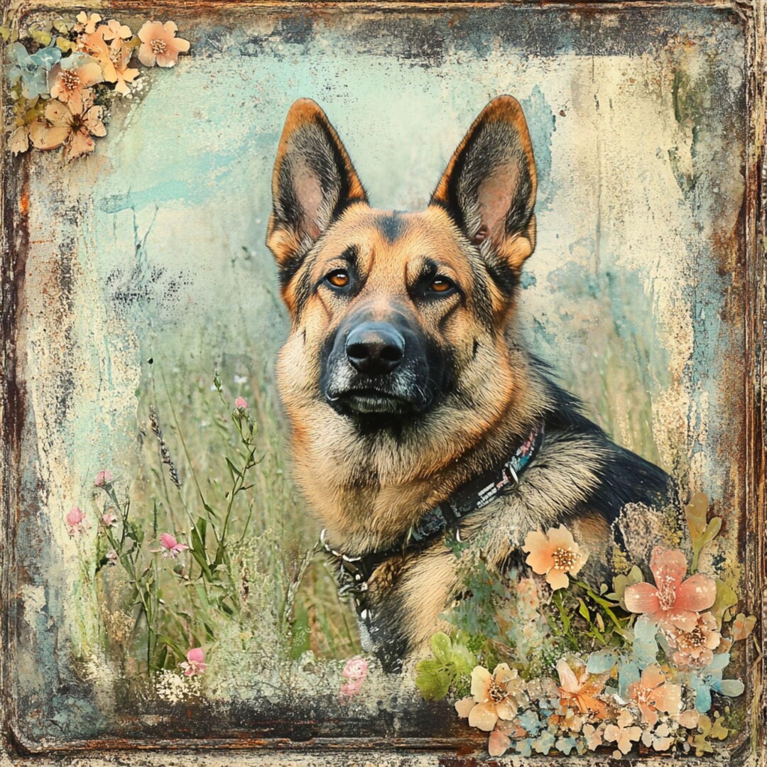 Custom German Shepherd Dog Sign – Rustic Floral Design, Personalized ...