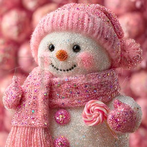 Pink Snowman Christmas Sign – 10x10 Glam Holiday Wall Art, Glitter ...