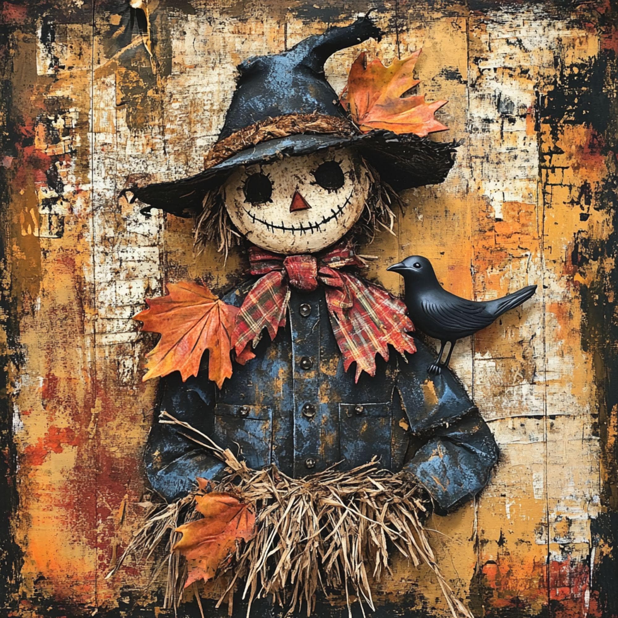 Rustic Scarecrow and Crow Aluminum Fall Sign, Farmhouse Halloween Decor ...