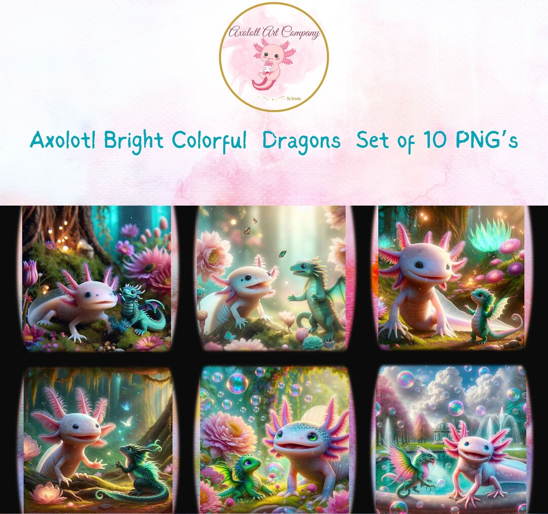 Bright Colored Axolotl Dragons PNG Digital Download, Axolotl With ...