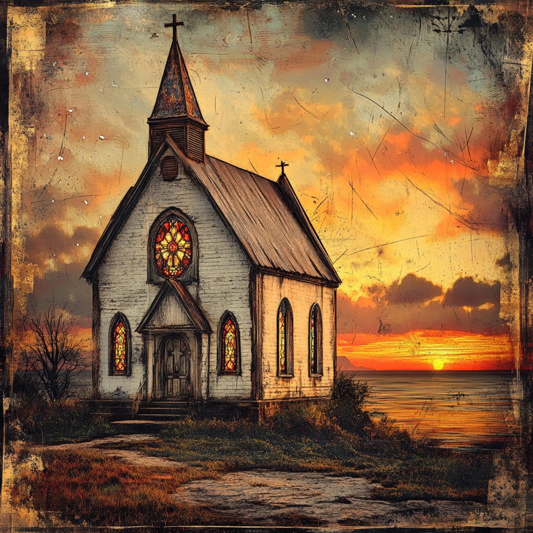 Rustic Sunset Church Metal Sign, Vintage Chapel Wall Art, Country ...