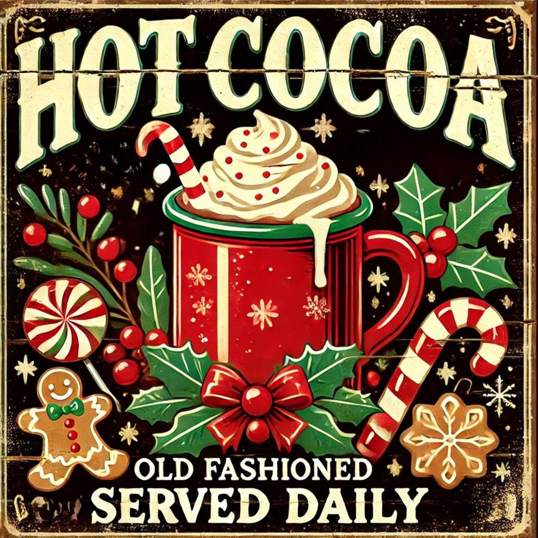Vintage Hot Cocoa Sign, Retro Christmas Kitchen Decor, Aluminum Wall ...