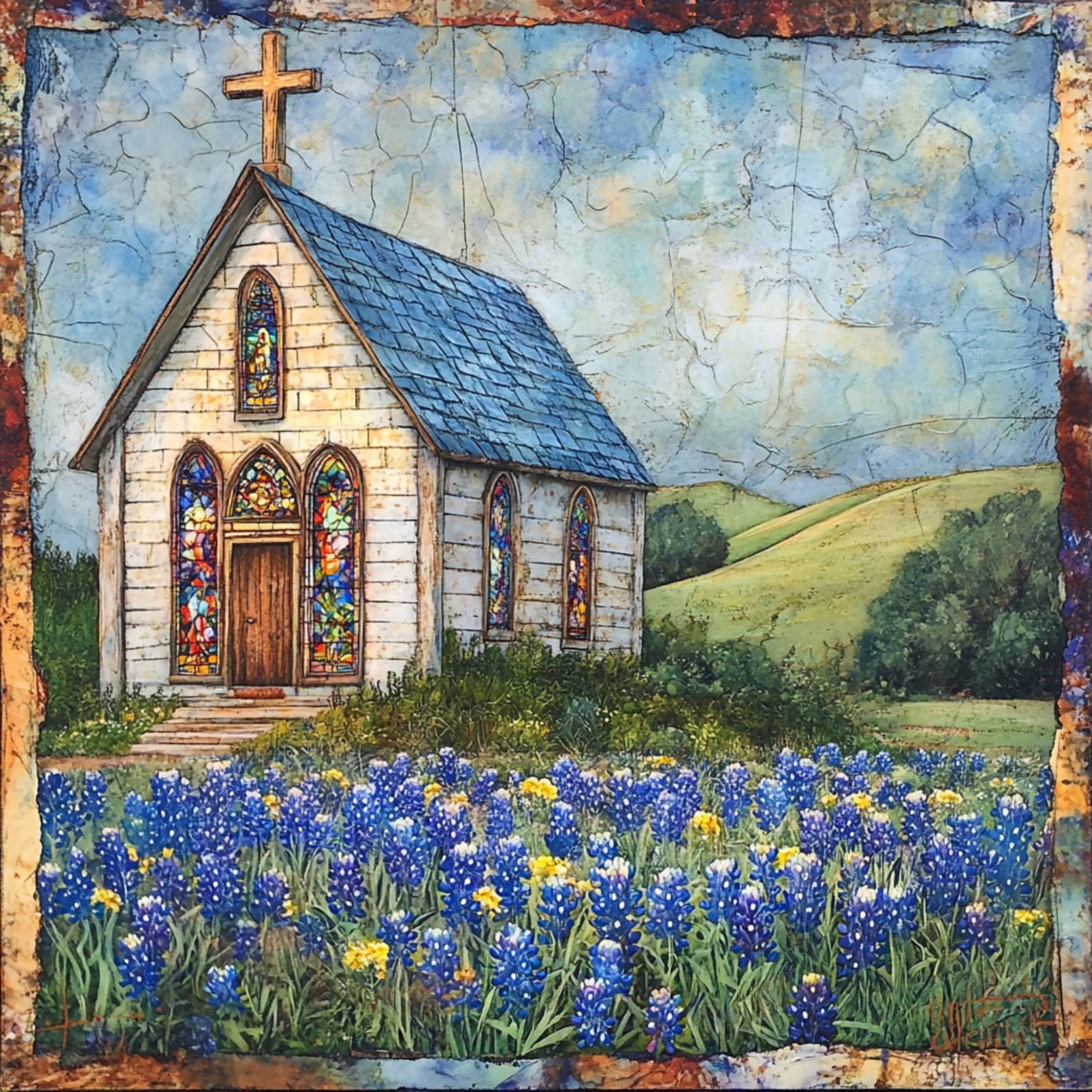 Rustic Church Aluminum Sign – 10x10 Sublimation Art, Bluebonnet ...