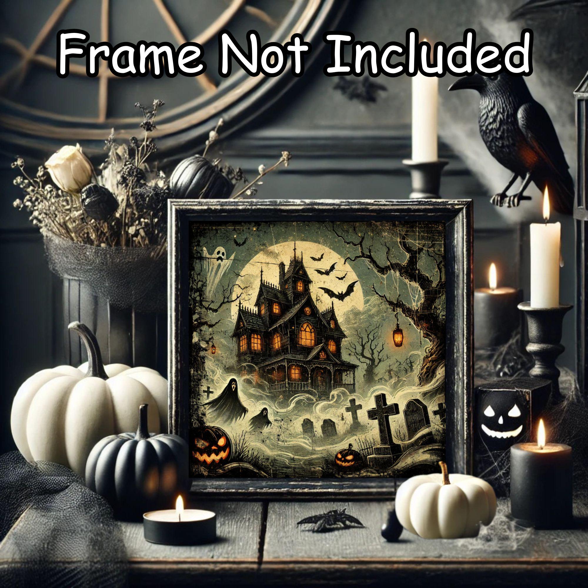 Haunted House Halloween Sign: Spooky Gothic Graveyard Art, 10x10 ...