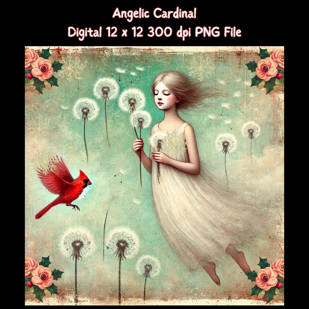 Angelic Dandelion Digital Download, Vintage Angel for Sublimation and ...