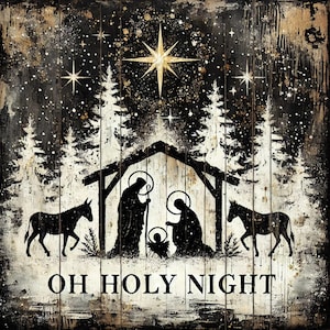 10 X 10 Aluminum 'oh Holy Night' Nativity Sign, Rustic Christmas Craft ...