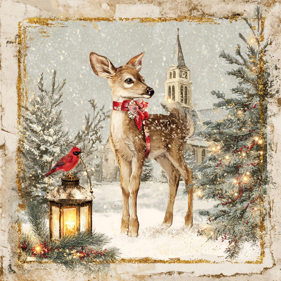 Vintage Christmas Deer Sign, 10x10 Metal Wall Art With Cardinal, Church ...