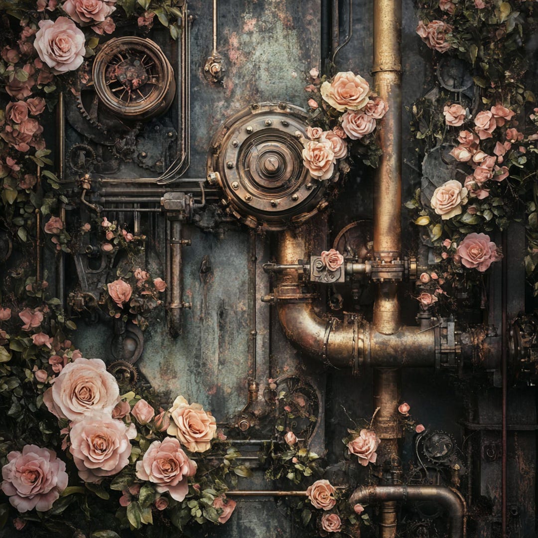 Steampunk Floral Metal Sign, Industrial Rose Wall Art, Vintage Gothic ...