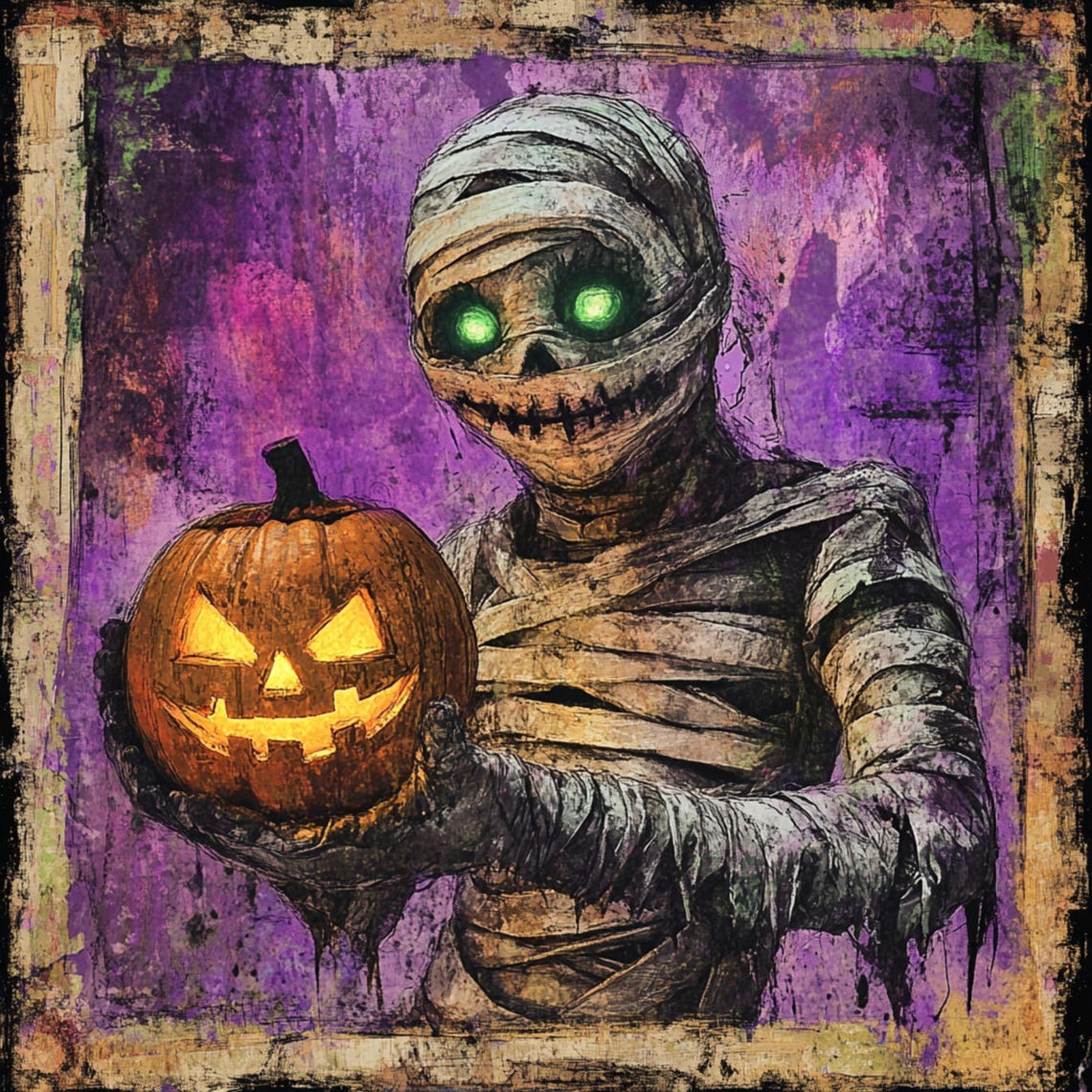 Gothic Mummy Halloween Sign, Creepy Halloween Wall Art, Jack O Lantern ...