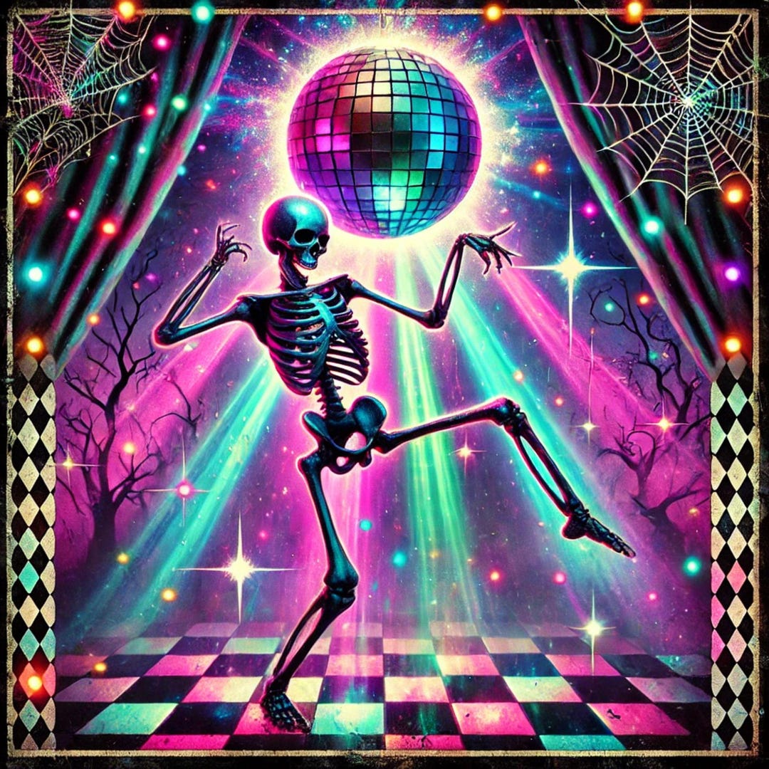 Retro Skeleton Disco Party Metal Sign – Halloween Dance Decor, Funky ...