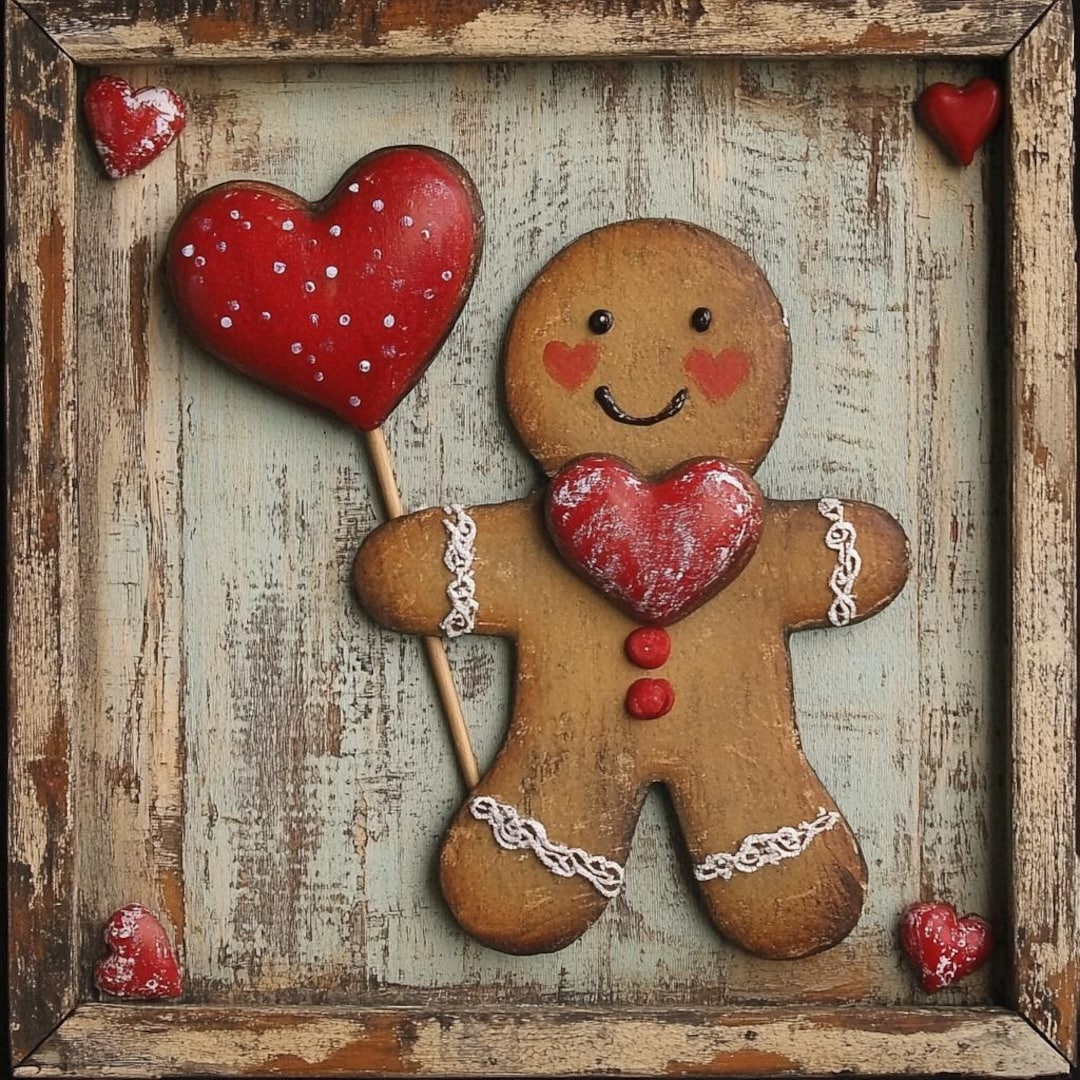 Valentine Gingerbread Aluminum Wreath Sign, 10x10 Rustic Farmhouse ...